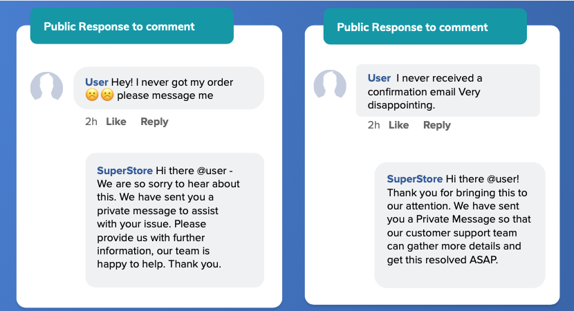 How to issue a private response to a public comment on Facebook