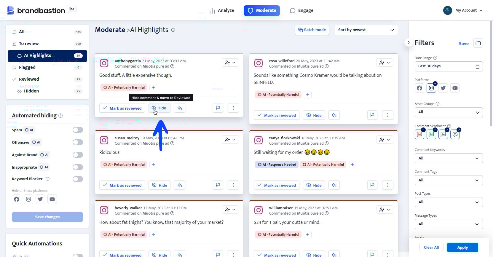 Learn how to hide comments on Instagram | BrandBastion